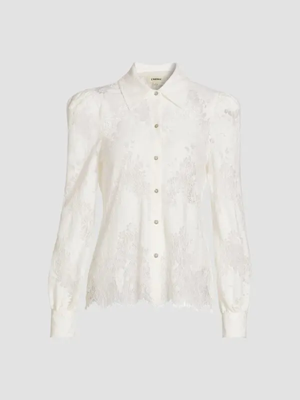 L'AGENCE Jenica Floral Lace Blouse - Ivory