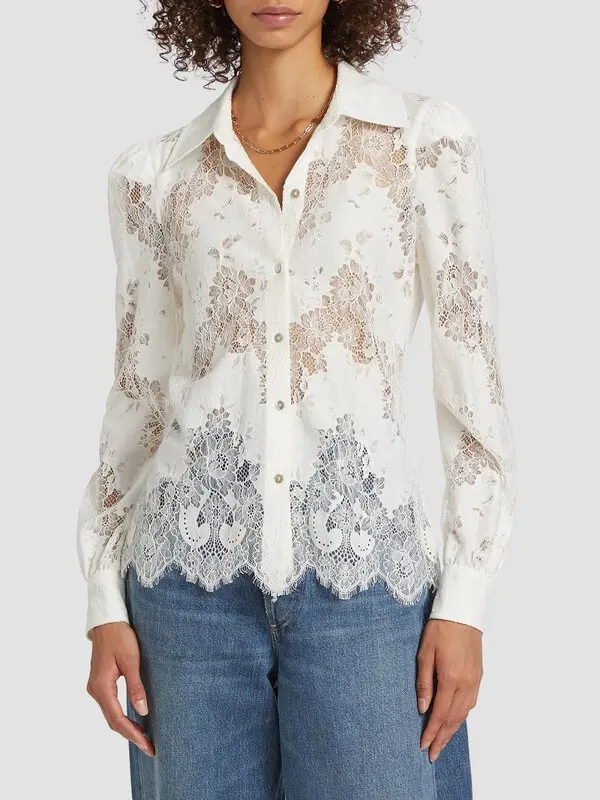 L'AGENCE Jenica Floral Lace Blouse - Ivory