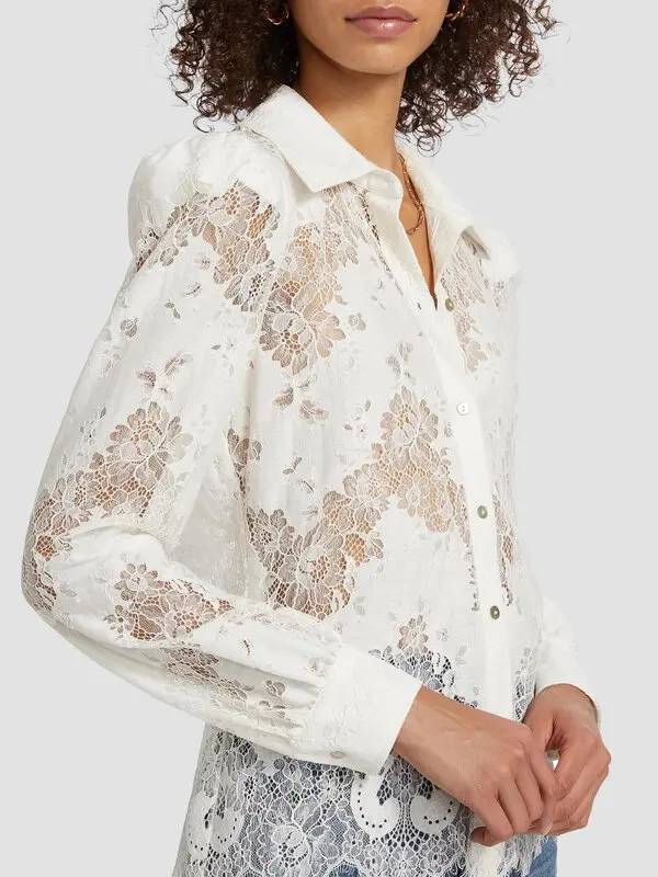 L'AGENCE Jenica Floral Lace Blouse - Ivory