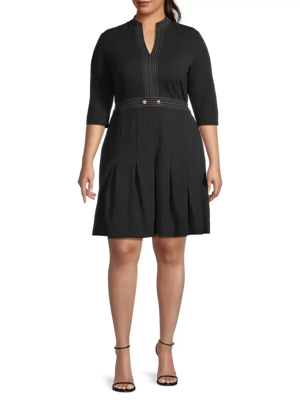 Ming Wang Pleated Knee-length Dress