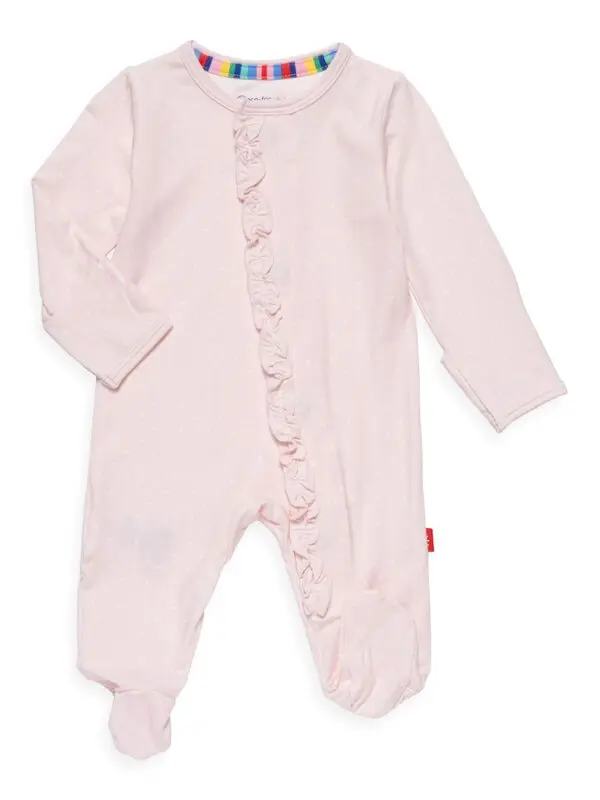 MAGNETIC ME Baby's Pin Dot Ruffle-trimmed Footie - Pink