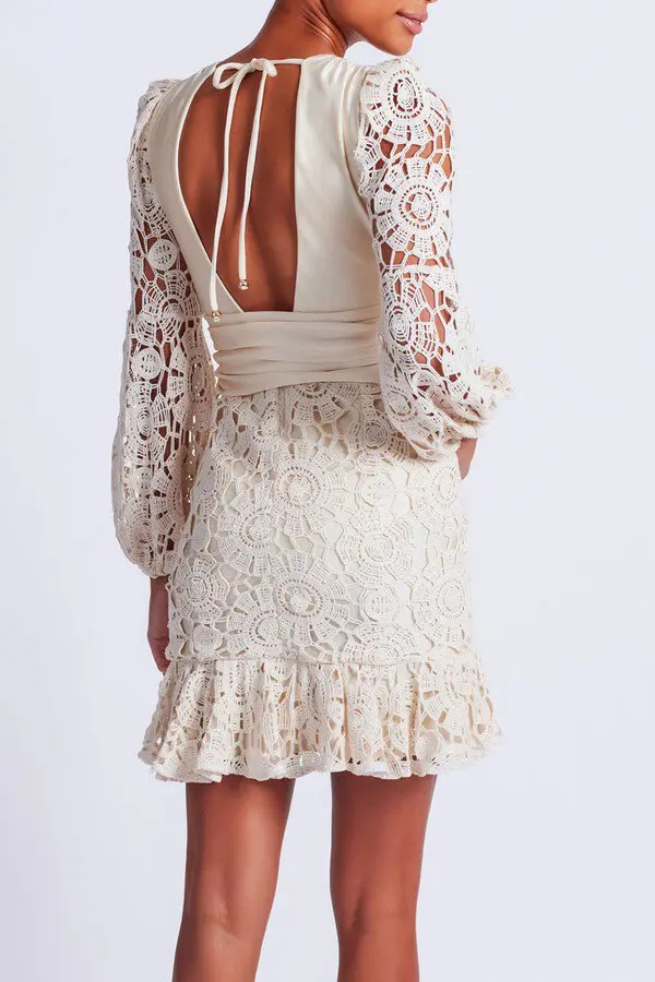 patbo crochet plunge mini dress PatBO Dresses