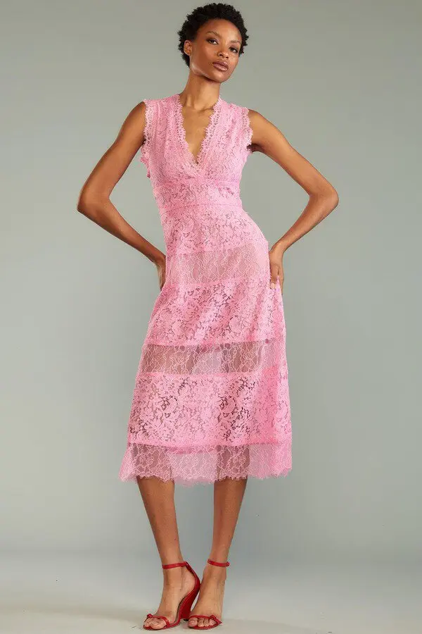 Cynthia Rowley Audrey Lace Midi Dress In Pink - 74% Off | Editorialist