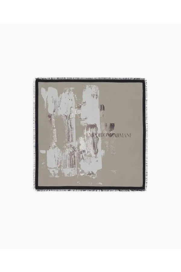 Emporio Armani Printed Silk Foulard With Fringed Edges - Beige