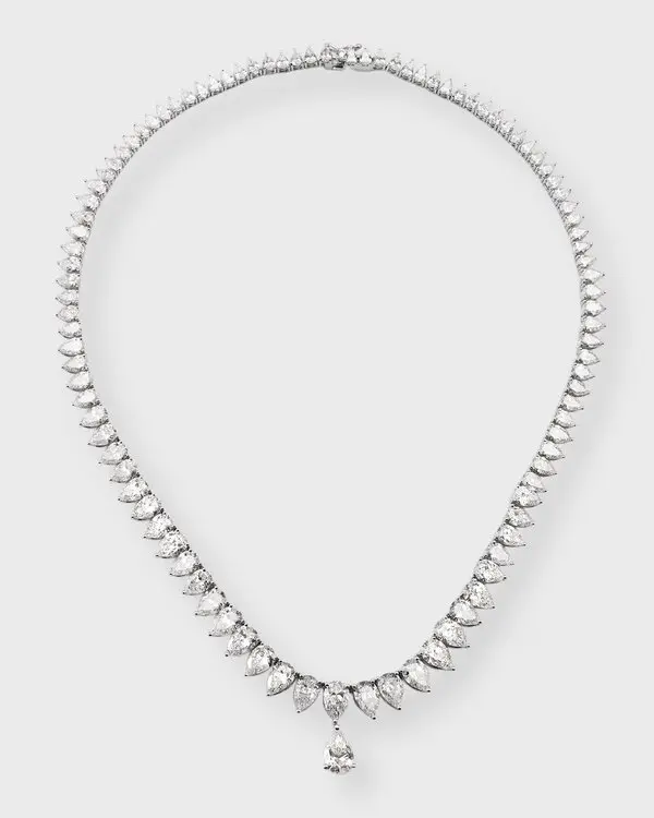 Neiman Marcus 18k Pear Lab Grown Diamond Line Necklace - White Gold