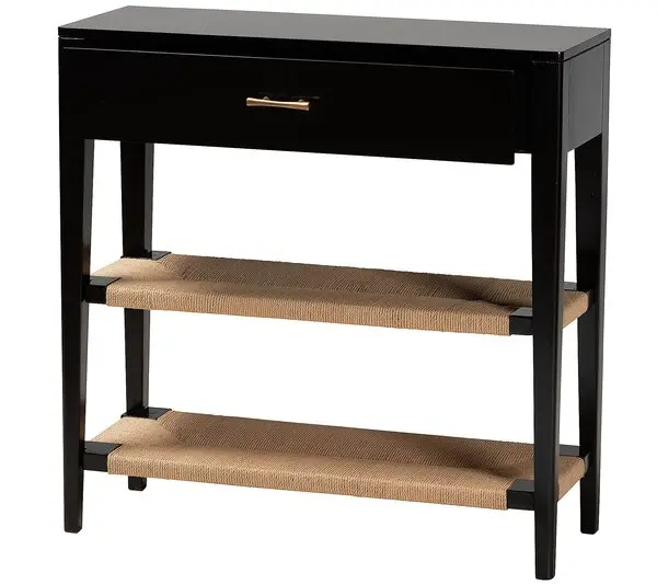 BAXTON STUDIO Freya Black Bayur Wood Console Ta Ble