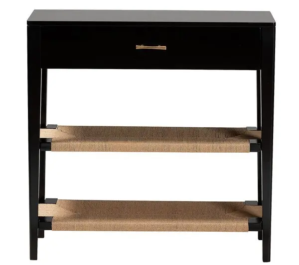 BAXTON STUDIO Freya Black Bayur Wood Console Ta Ble