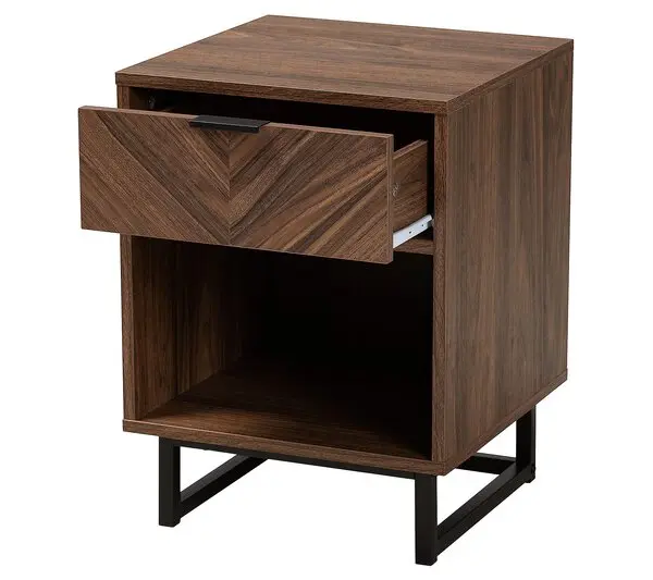 BAXTON STUDIO Sadia Walnut Wood And Black Metal End Table