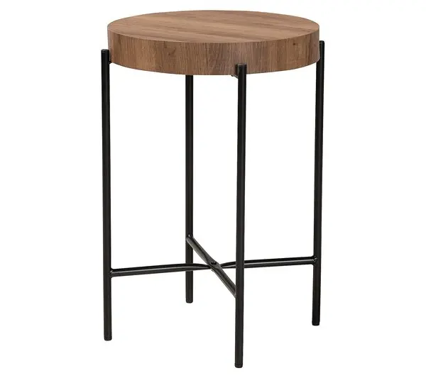 BAXTON STUDIO Savion Walnut Wood And Black Meta L End Table - One-color
