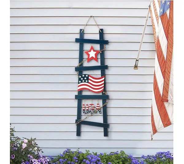 GLITZHOME 36' Patriotic Americana Ladder Shaped Usa Porch Sig - One-color