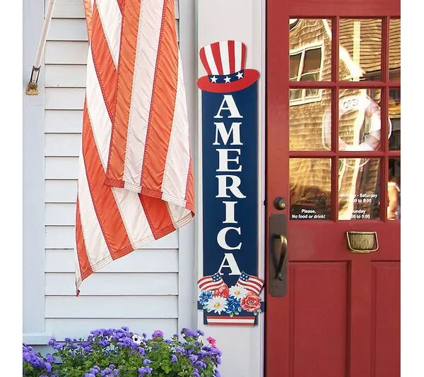 GLITZHOME 42' Patriotic Americana Wooden Americ A Porch Sign - One-color