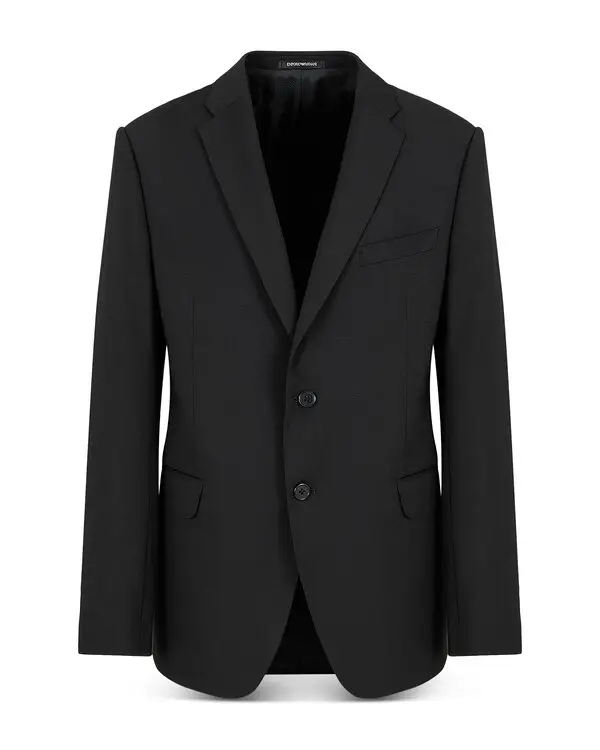 Emporio Armani Slim Fit Tropical Wool Jacket - Solid Black