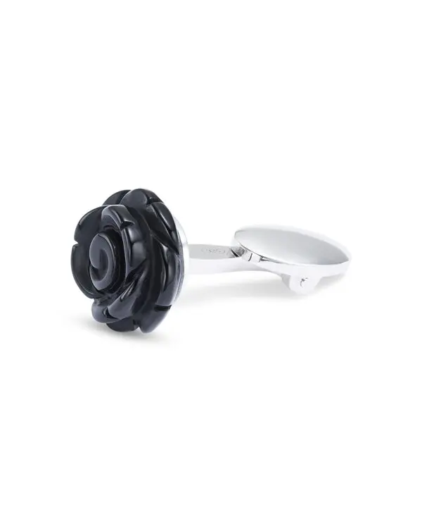 JAN LESLIE Hand Carved Rose Onyx & Sterling Silver Cufflinks - Black