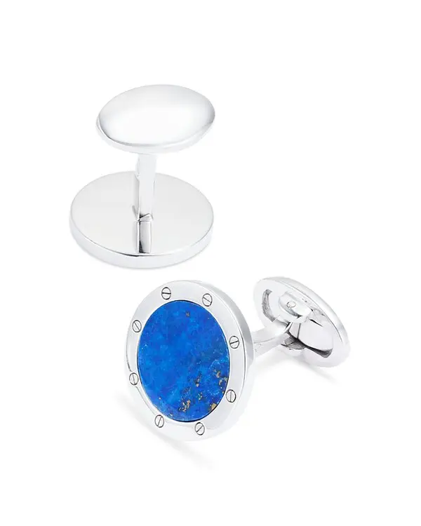 JAN LESLIE Round Rivet Etched Lapis & Sterling Silver Cufflinks - Blue