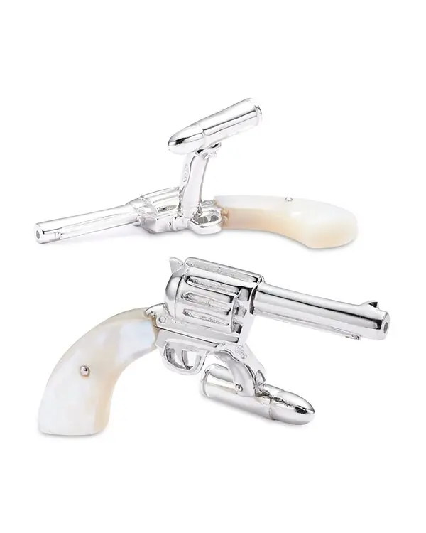 JAN LESLIE Pistol & Bullet Back Cufflinks - Silver/white