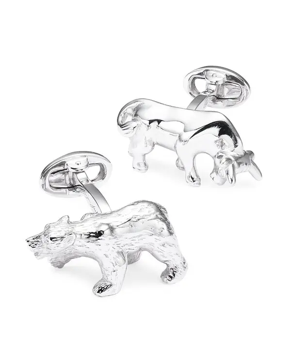JAN LESLIE Sterling Bull & Bear Cufflinks - Silver