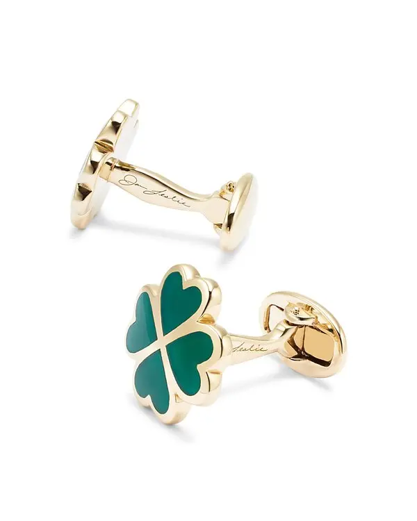 JAN LESLIE Lucky Four Leaf Clover Onyx, Sterling Silver & 18k Yellow Gold Vermeil Cufflinks - Green