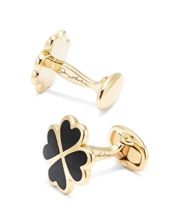 JAN LESLIE Four Leaf Clover Onyx, Sterling Silver & 18k Yellow Gold Vermeil Cufflinks - Black