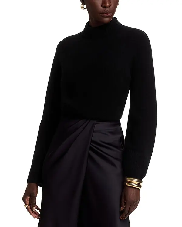 Bloomingdale'S Cashmere Long Sleeve Mock Neck Pullover - Black