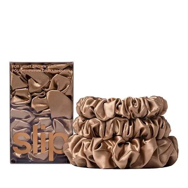 Slip Pure Silk Scrunchies Set Of 3 - Light Brown