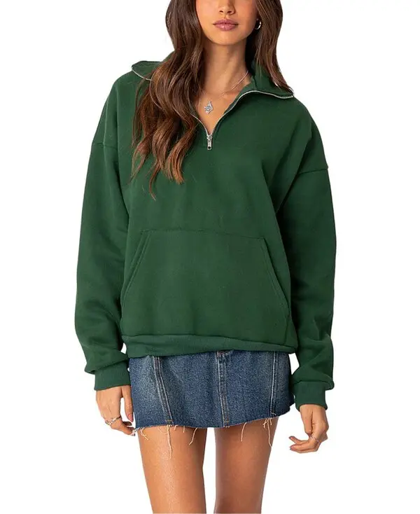 EDIKTED Oversized Quarter Zip Sweatshirt - Green