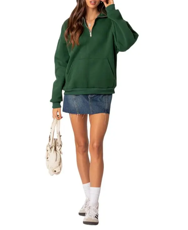 EDIKTED Oversized Quarter Zip Sweatshirt - Green