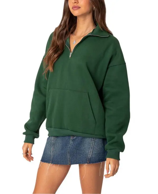 EDIKTED Oversized Quarter Zip Sweatshirt - Green