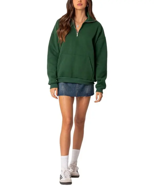 EDIKTED Oversized Quarter Zip Sweatshirt - Green