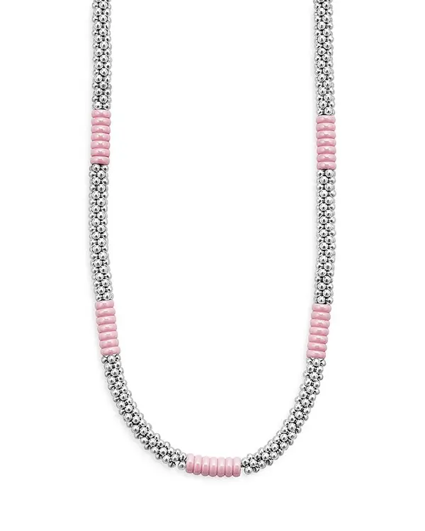 Lagos Sterling Silver And Ceramic Bead Station Necklace - Pink/silver
