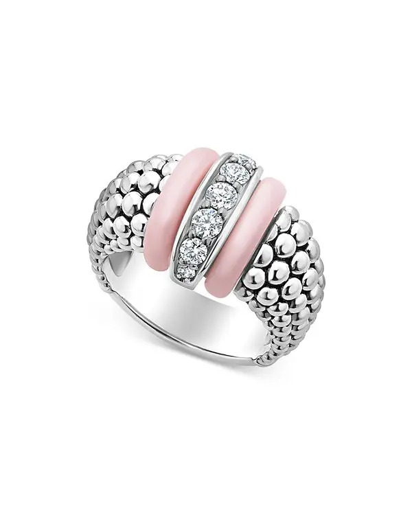 Lagos Sterling Silver, Diamond, And Ceramic Ring - Pink/silver