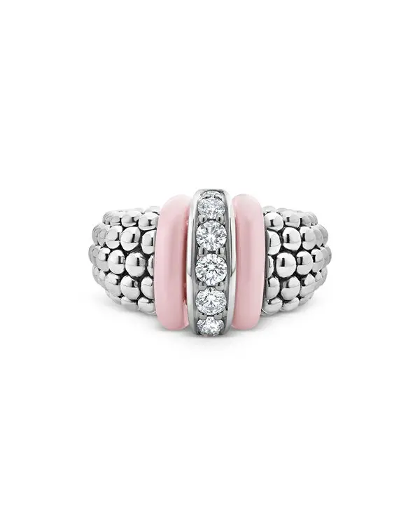 Lagos Sterling Silver, Diamond, And Ceramic Ring - Pink/silver