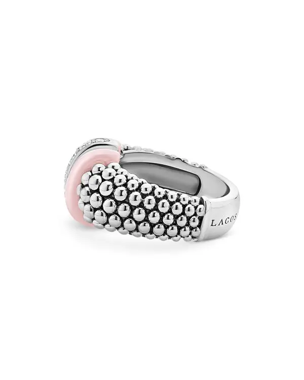 Lagos Sterling Silver, Diamond, And Ceramic Ring - Pink/silver