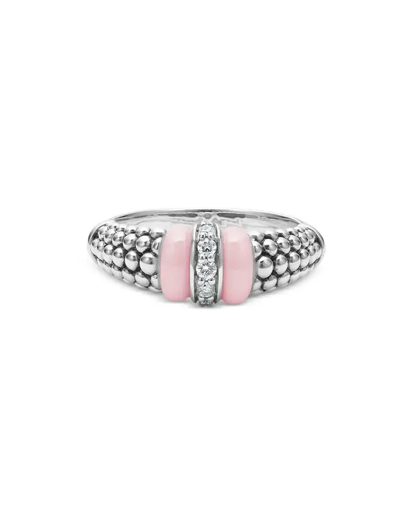 Lagos Sterling Silver, Diamond, And Ceramic Bead Statement Ring - Pink/silver