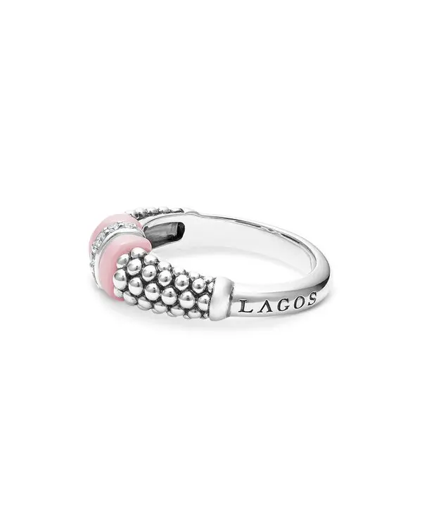 Lagos Sterling Silver, Diamond, And Ceramic Bead Statement Ring - Pink/silver