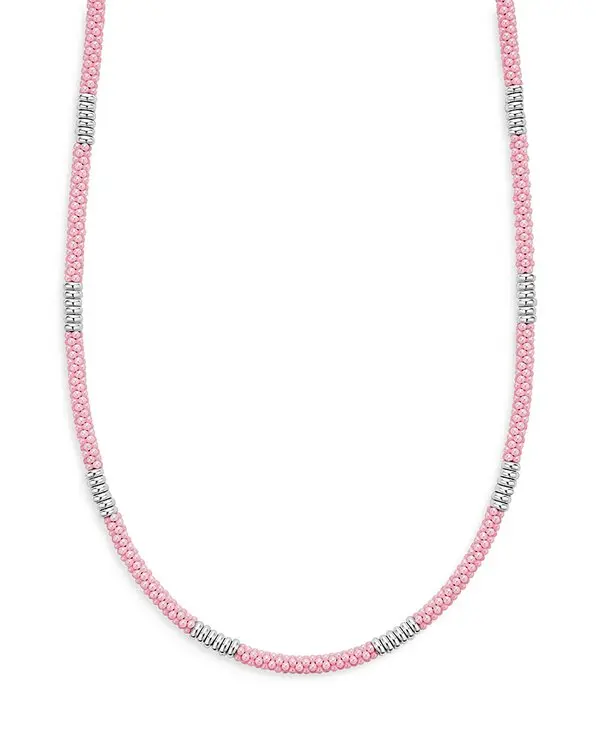 Lagos Sterling Pink Caviar Ceramic Bead Collar Necklace - Silver