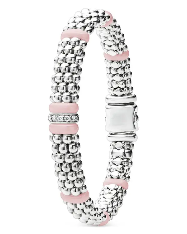 Lagos Sterling Silver, Diamond, And Ceramic Bead Bracelet - Pink/silver