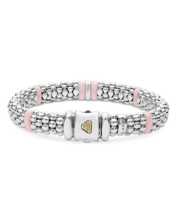 Lagos Sterling Silver, Diamond, And Ceramic Bead Bracelet - Pink/silver