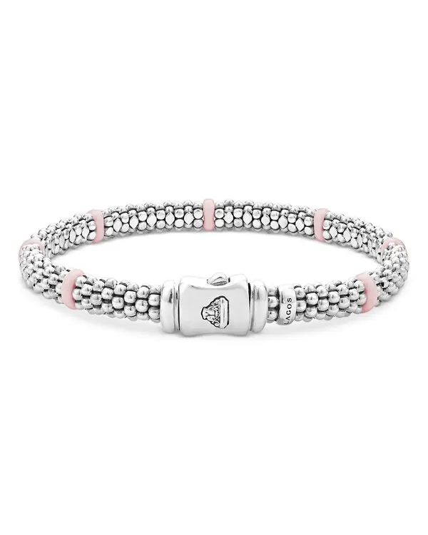 Lagos Sterling Silver Pink Caviar Pink Ceramic Bead Link Bracelet