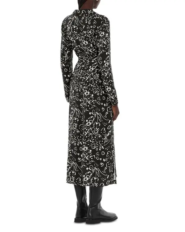 Whistles Scribble Bouquet Midi Dress - Blackmulti