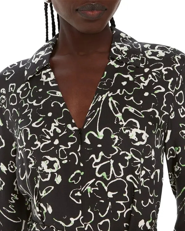 Whistles Scribble Bouquet Midi Dress - Blackmulti