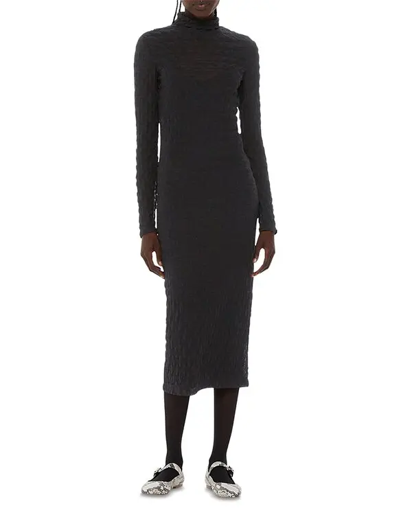 Whistles Textured High Neck Long Sleeve Dress