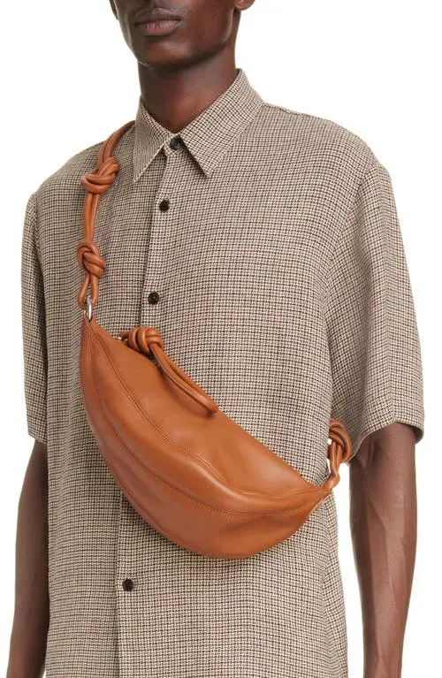 Dries Van Noten Bombe Leather Sling Bag In Tan - 60% Off