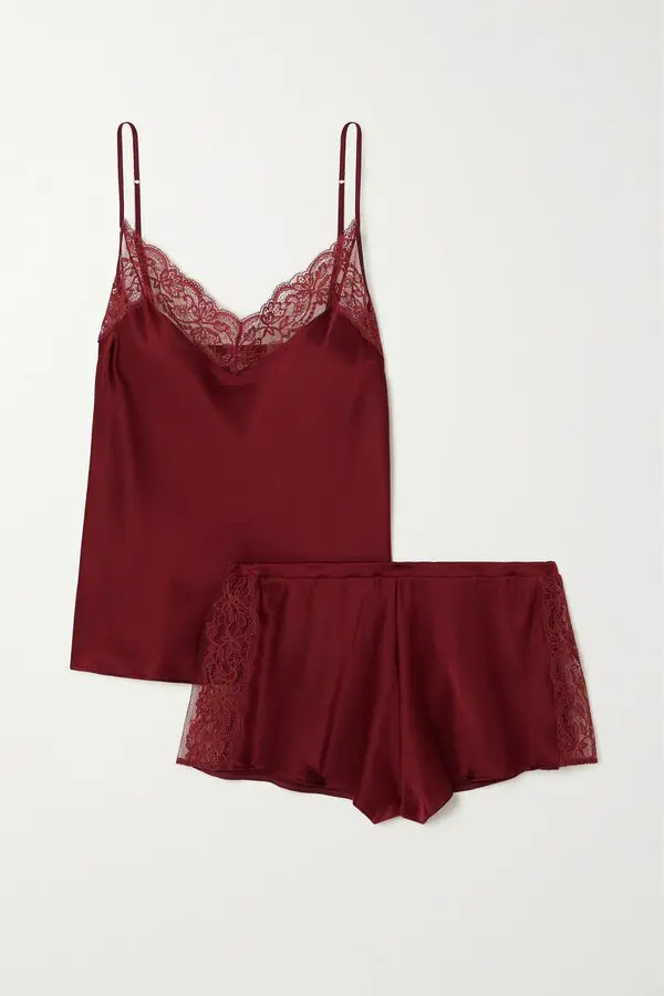 COCO DE MER Seraphine Lace-trimmed Duchesse Silk-blend Satin Pajama Set