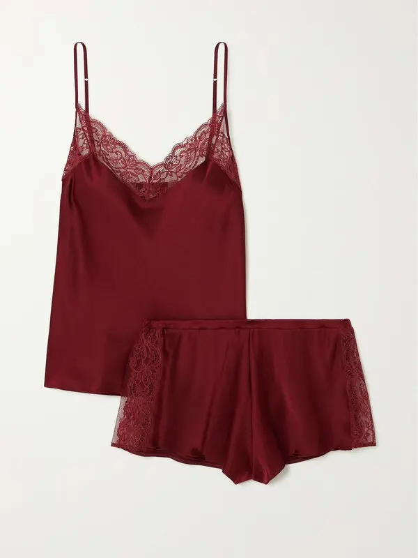 COCO DE MER Seraphine Lace-trimmed Duchesse Silk-blend Satin Pajama Set