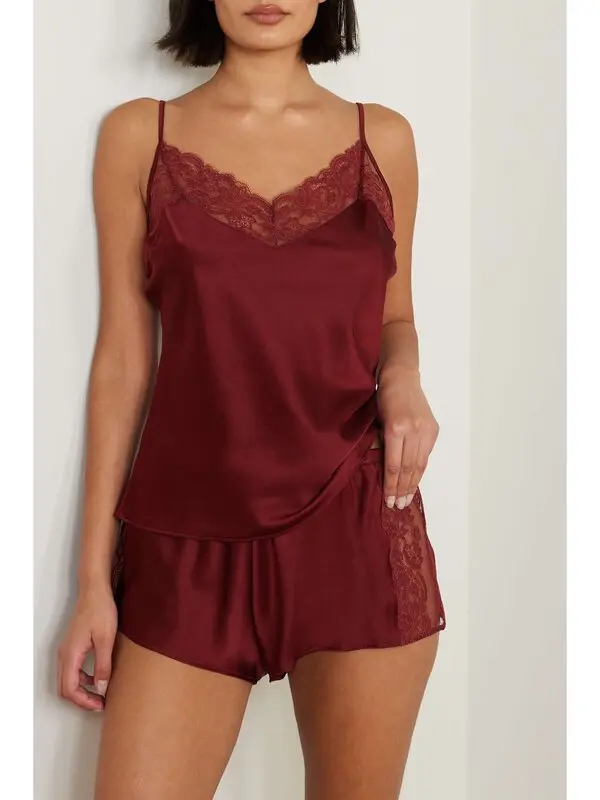 COCO DE MER Seraphine Lace-trimmed Duchesse Silk-blend Satin Pajama Set