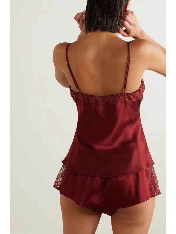 COCO DE MER Seraphine Lace-trimmed Duchesse Silk-blend Satin Pajama Set