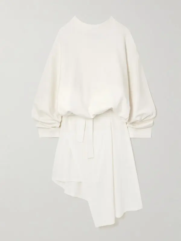 Marie Adam-Leenaerdt Oversized Belted Layered Cotton-blend Jersey Midi Dress - White