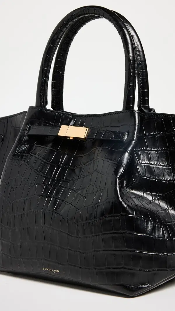 DEMELLIER Midi New York Bag - Black Croc