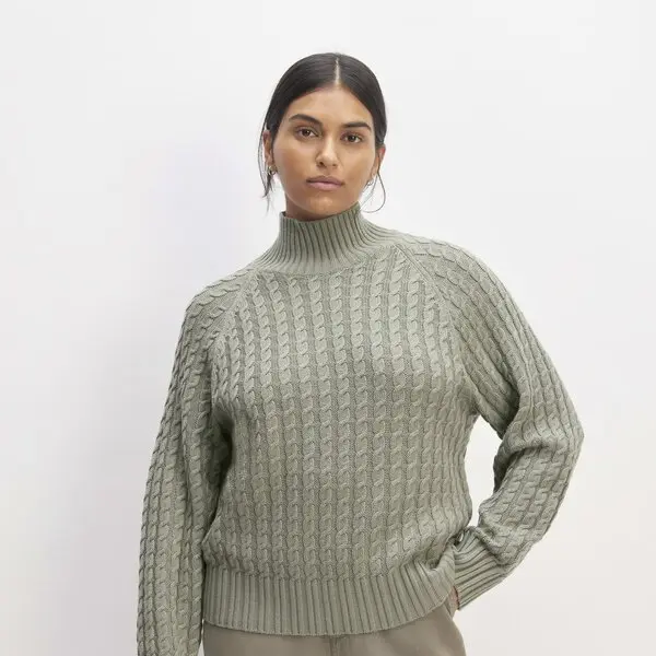 Everlane Cotton Merino Cable Turtleneck Sweater Sage Green