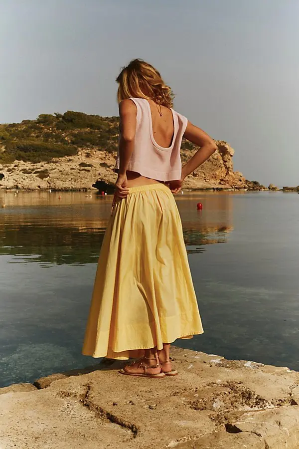 Free People Lowen Midi Skirt - Mellow Yellow